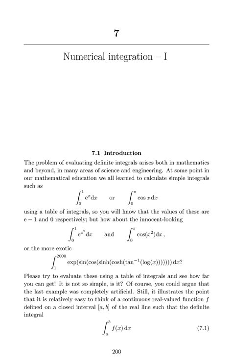 Chapter Introduction To Numerical Analysis Numerical Integration I Introduction The