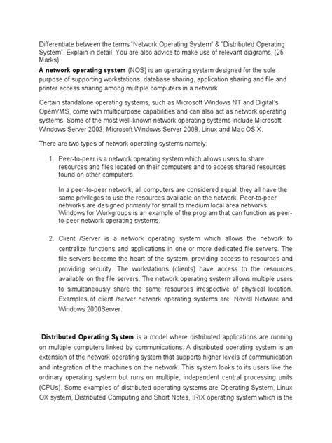 network os and distributed os pdf operating system computer network