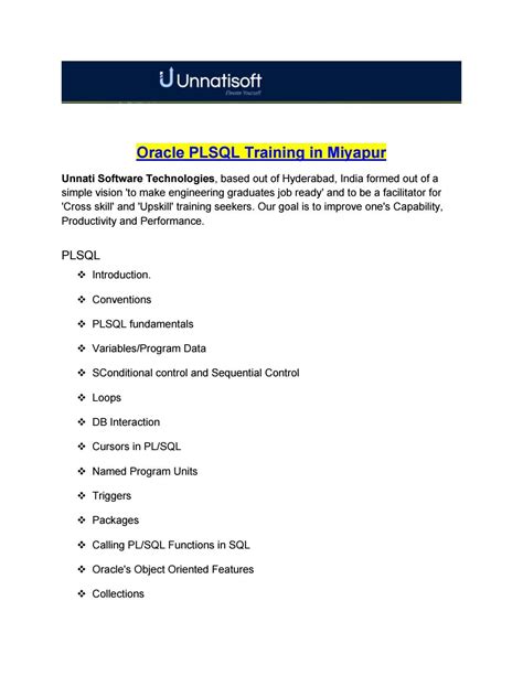 Oracle Plsql Training In Miyapur By Unnatisoft Issuu