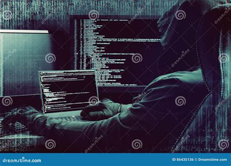 Glitch Effect Hacker Working On A Code On Dark Digital Background With