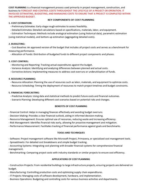 Cost Planning Pdf