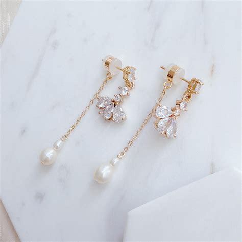 Freshwater Pearl Drop Earrings Gold Plated Bridal Wedding Jewelry Etsy