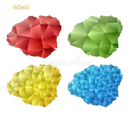 Set Of Vector Polygonal Maps Of Kauai Stock Vector Illustration Of