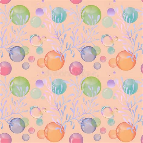 Vector Seamless Pattern Illustration Bubbles Algae Stock Illustration