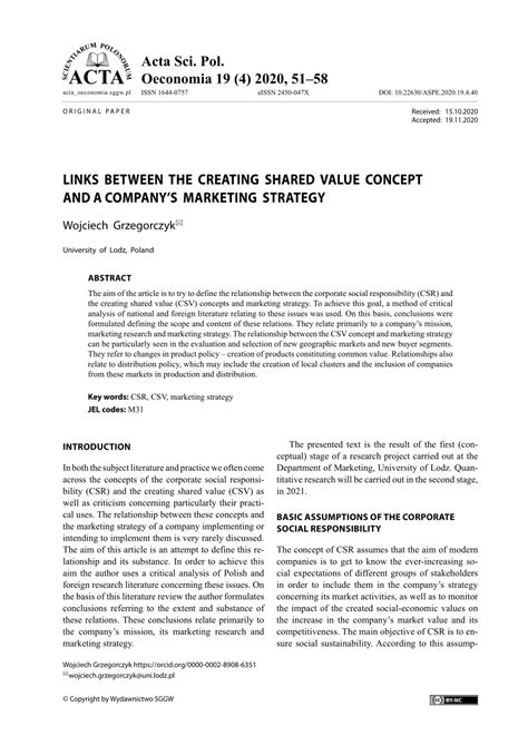 Pdf Links Between The Creating Shared Value Concept And A Companys Marketing Strategy