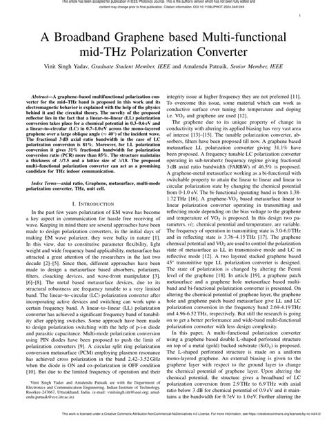 Pdf A Broadband Graphene Based Multi Functional Mid Thz Polarization
