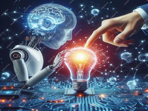 Premium Photo Hands Of Robot And Human Touch On Big Data Network