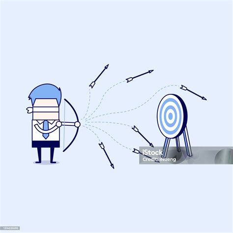 눈가리개 사업가 패자 촬영 화살표 만화 캐릭터 얇은 선 스타일 벡터 양궁에 대한 스톡 벡터 아트 및 기타 이미지 양궁 눈