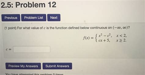 Solved For What Value Of C Is The Function Defined Below