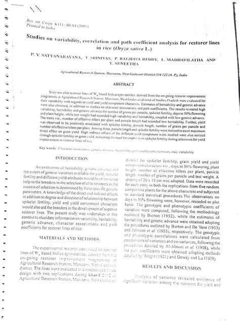 Pdf Variability Correlation And Path Coefficient Analysis For