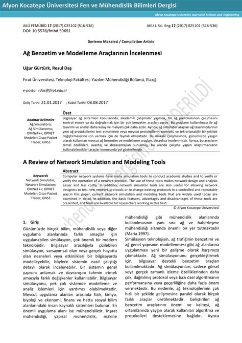 PDF A Review Of Network Simulation And Modeling Tools