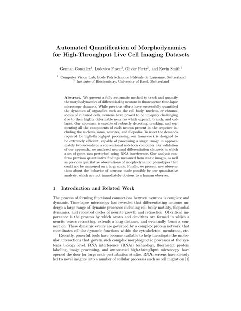 Pdf Automated Quantification Of Morphodynamics For High Throughput Live Cell Imaging Datasets