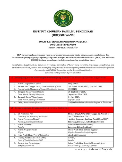Contoh Skpi Pend B Inggris 2020 Pdf