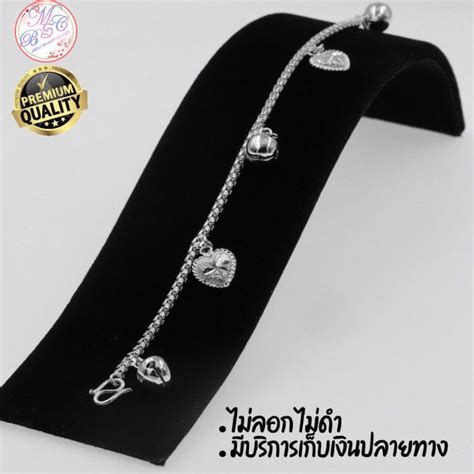 สร้อยข้อมือเงิน ลายบล็อคกลม ประดับหัวใจ จิกเพชร สลับกระพรวน น้ำหนัก 1บาท ยาว 7นิ้ว ชุบเงินแท้