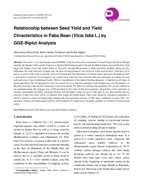 Pdf Relationship Between Seed Yield And Yield Chracteristics In Faba Bean Vicia Faba L By