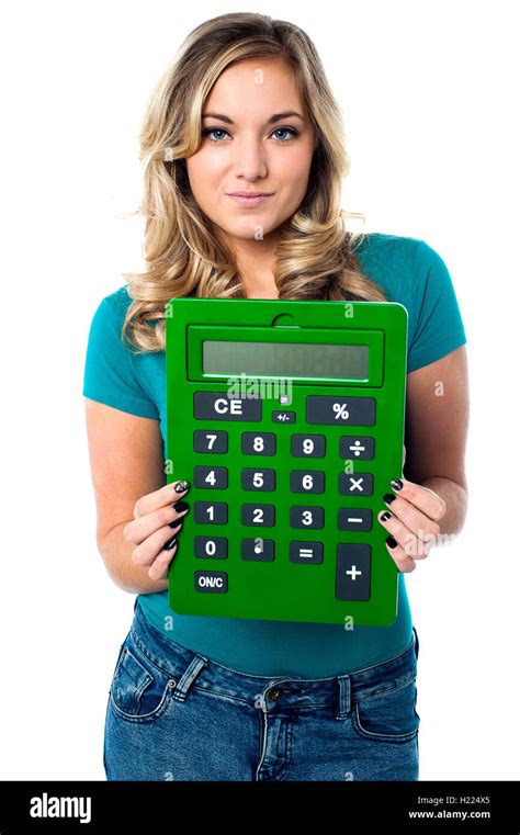 Female Model With Calculator Stock Photo Alamy