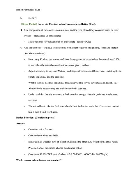 Online Ration Formulation Notes I Report Green Packet Factors To Consider When Formulating