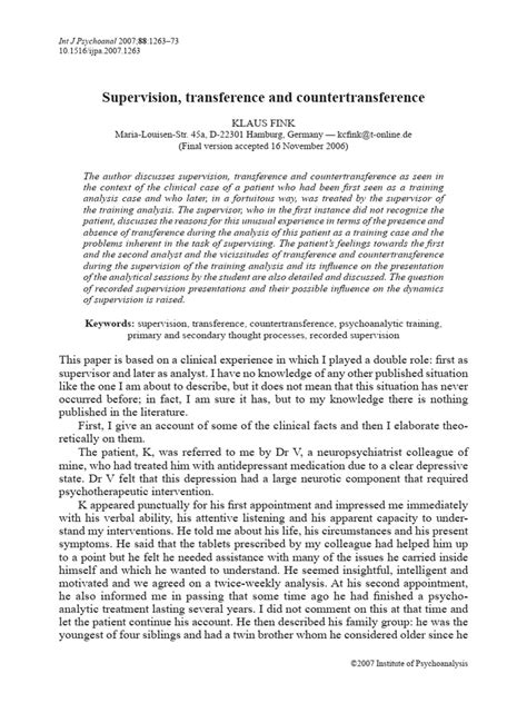 Supervision Transference And Countertransference Pdf Psychoanalysis Thought