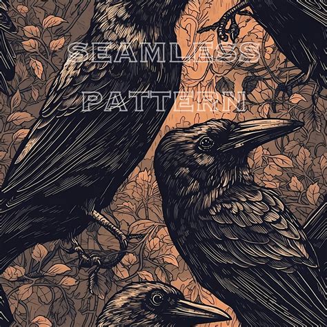 Seamless Crow Pattern Digital Download Gothic Bird Design