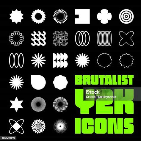 브루탈리즘 기하학적 모양 기호 간단한 기본 요소 및 양식 바우하우스 복고풍 디자인 트렌디한 컨템포러리 미니멀리즘 스타일 Y2k