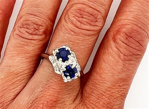 Art Deco Sapphire Diamond Bypass Ring 155ct 14k Antique Original