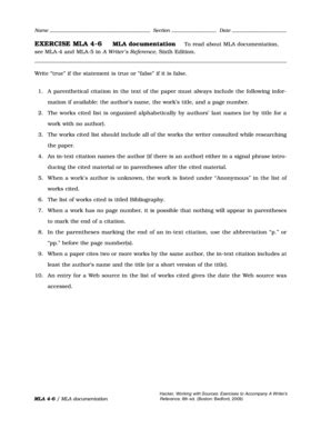 Fillable Online EXERCISE MLA MLA Documentation A Writers Reference Fax Email Print PdfFiller