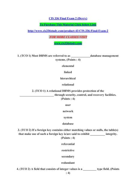 Cis 336 Final Exam 2 Devrys Pdf