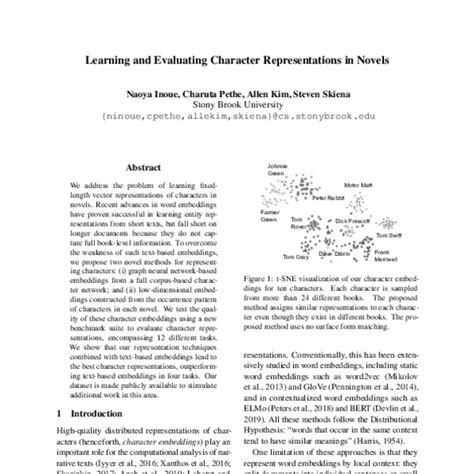 Learning And Evaluating Character Representations In Novels Acl Anthology