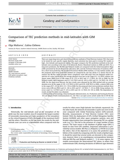 Pdf Comparison Of Tec Prediction Methods In Mid Latitudes With Gim Maps