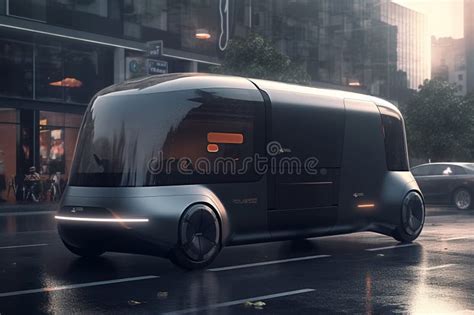 Ai Generated Illustration Of A Futuristic Public Transport Vehicle In Motion Stock Illustration