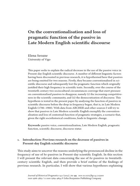 Loss Of Pragmatic Function Of The Passive In English Scientific