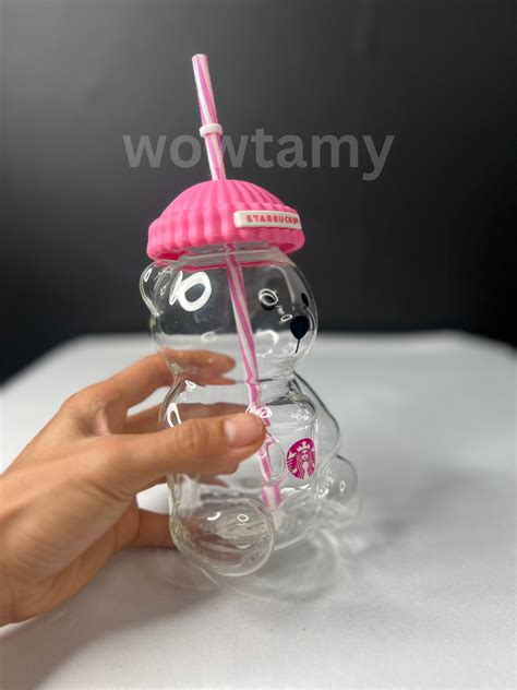 Starbucks 2026 Pink Bearista Glass Cold Cup Beanie Bear 20oz Ebay