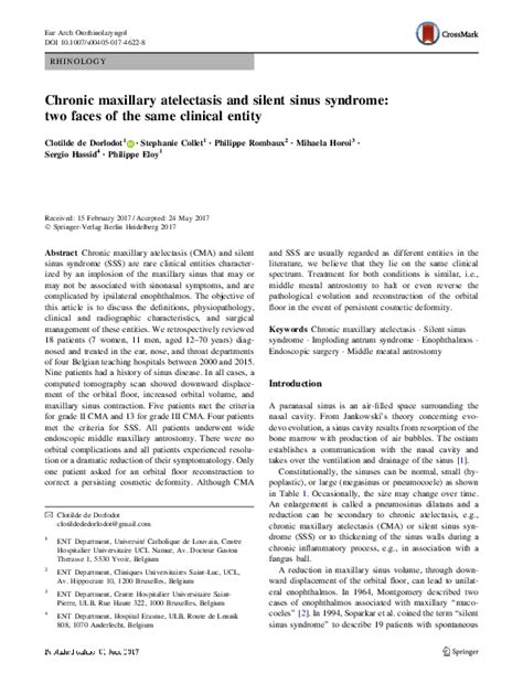Pdf Chronic Maxillary Atelectasis And Silent Sinus Syndrome Two