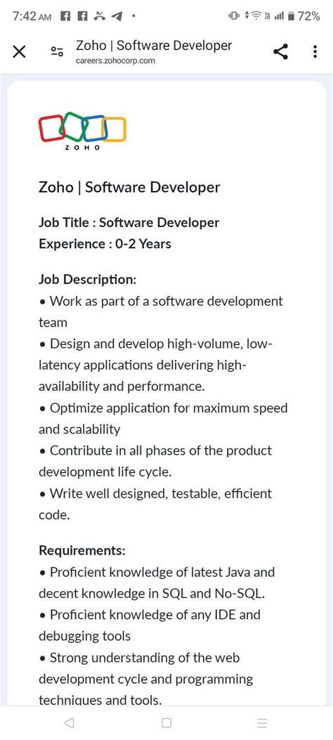 Zoho Hiring Freshers Software Developer Santhana Krishnan R