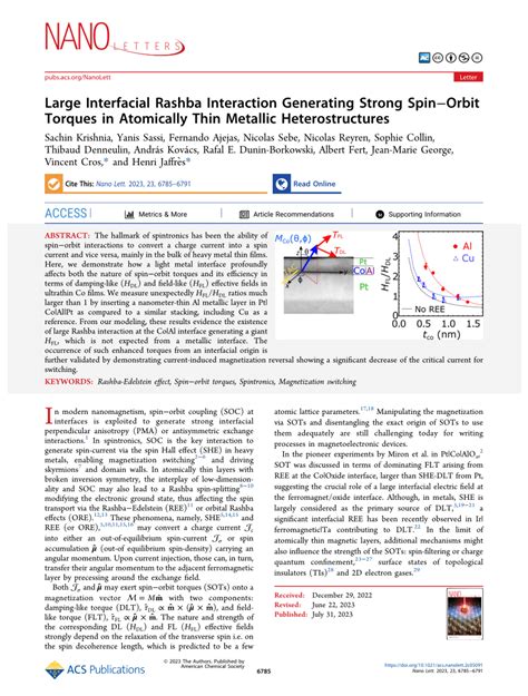 Pdf Large Interfacial Rashba Interaction Generating Strong Spinorbit