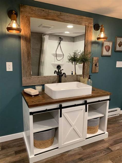 Barn Door Vanity Cabinet For Farmhouse Style Bathroom