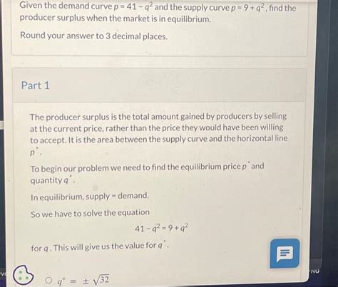 Solved Ive Given the demand curve p q² and the supply Chegg