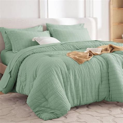 Seersucker All Seasons 7 Pieces Sage Green King Comforter Set Soft