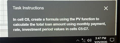 solved task instructionsin cell c8 ﻿create a formula using