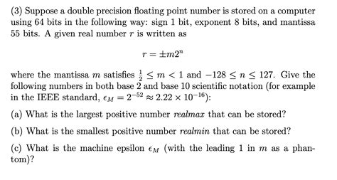 Solved 3 Suppose A Double Precision Floating Point Number