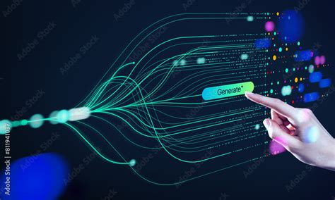 businessman hand touch abstract stream information wave big data