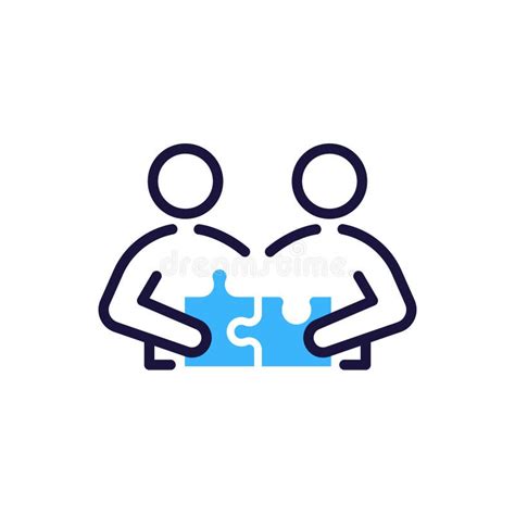 Collaboration Icon With Two People Fitting Puzzle Pieces Together Vector Illustration Symbol