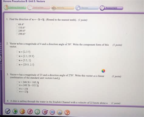 Solved Honors Precalculus B Unit 5 Vectors Activit