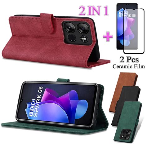2 In 1 Tecno Spark Go 2023 Leather Case With Two Piece Curved Ceramic Screen Shopee Philippines