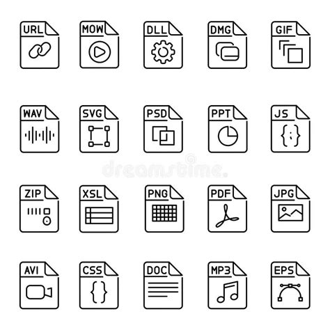 types files color line icons set format and extension of documents
