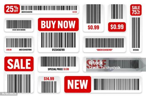 제품 바코드 집합입니다 특별 제안 판매 스티커 쇼핑 할인 라벨 또는 프로모션 배지 일련 번호 제품 Id 상점 또는 슈퍼마켓 스캔