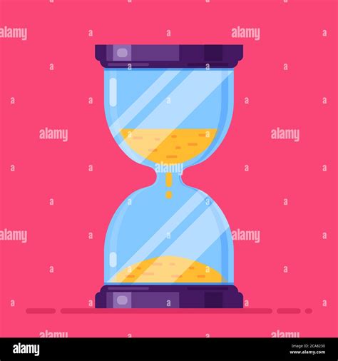 Glass Hourglass On A Red Background Flat Vector Illustration Stock