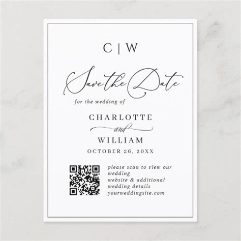elegant minimalist wedding save the date qr code postcard zazzle