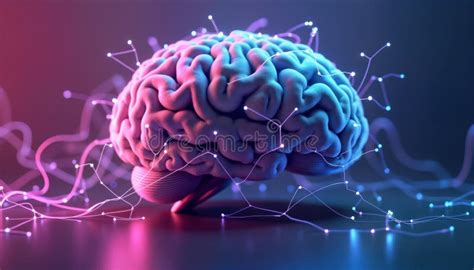 3D Model of Human Brain. Neural Network Connections Shown. Neon Lines ...