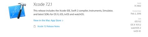 apple releases xcode 7 2 1 with bug fixes and performance improvements